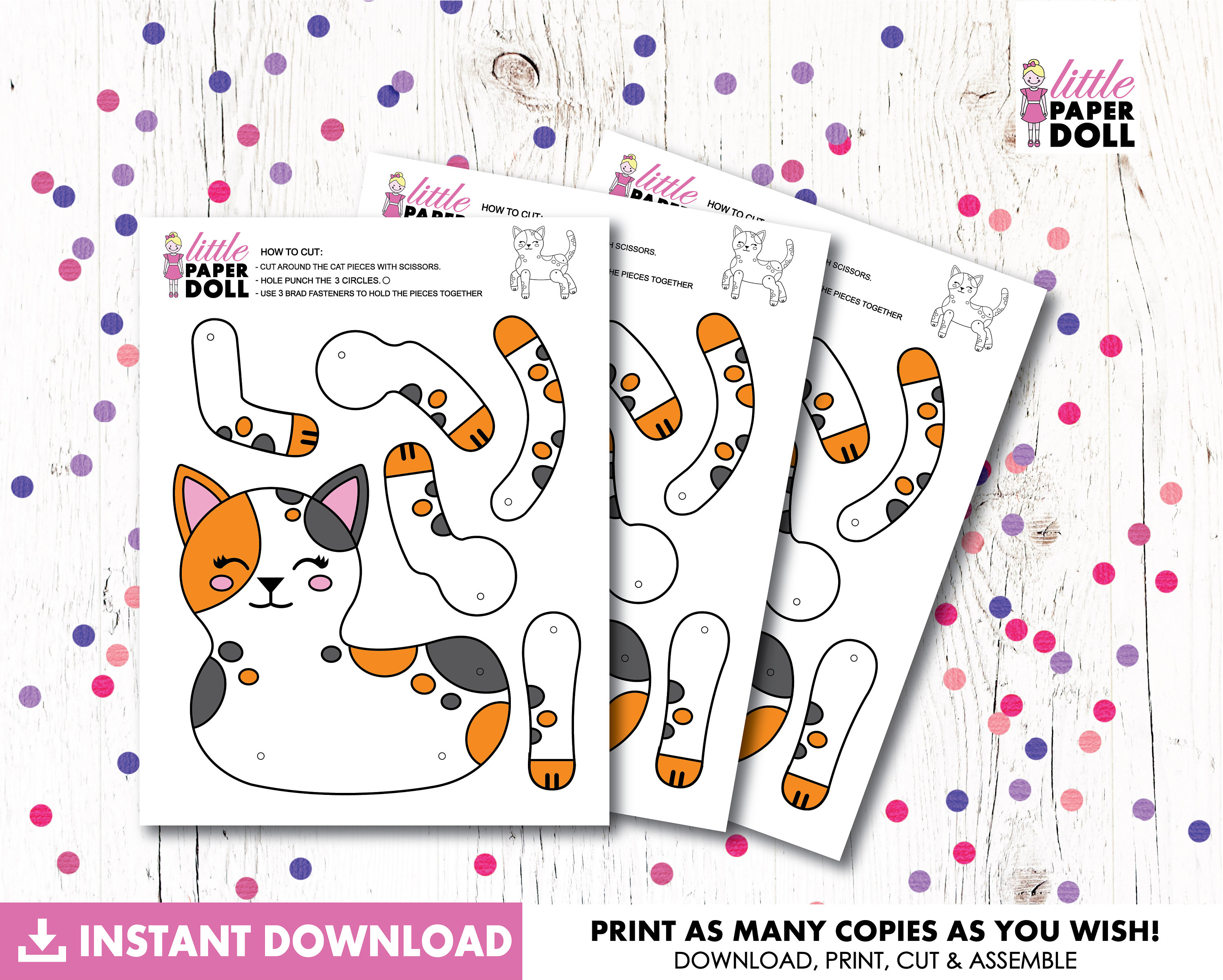 Cat Paper Doll INSTANT DOWNLOAD, Printable Kitty Cat Coloring Page, Cat ...