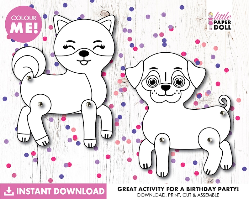 Dog Paper Doll INSTANT DOWNLOAD, Printable Puppy Dog Coloring Page, Dog ...