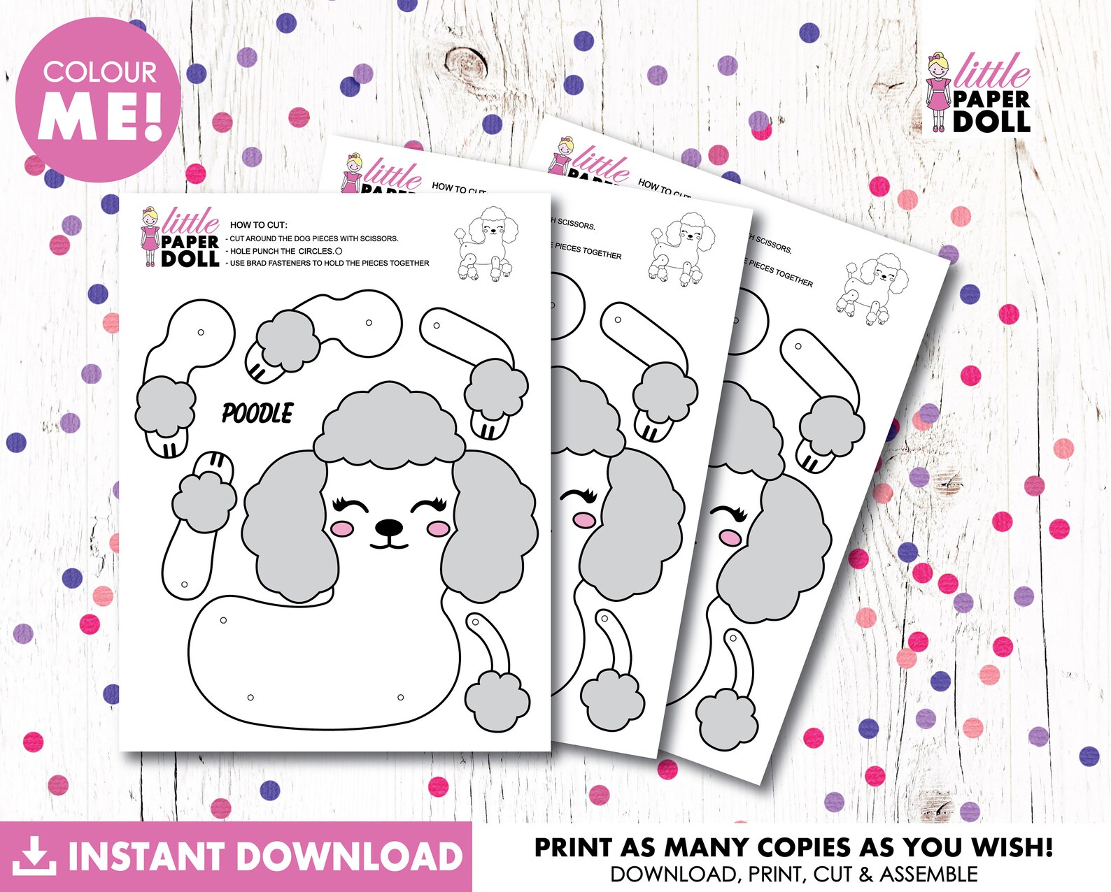 Dog Paper Doll INSTANT DOWNLOAD, Printable Puppy Dog Coloring Page, Dog ...