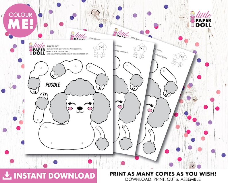 Dog Paper Doll INSTANT DOWNLOAD, Printable Puppy Dog Coloring Page, Dog ...