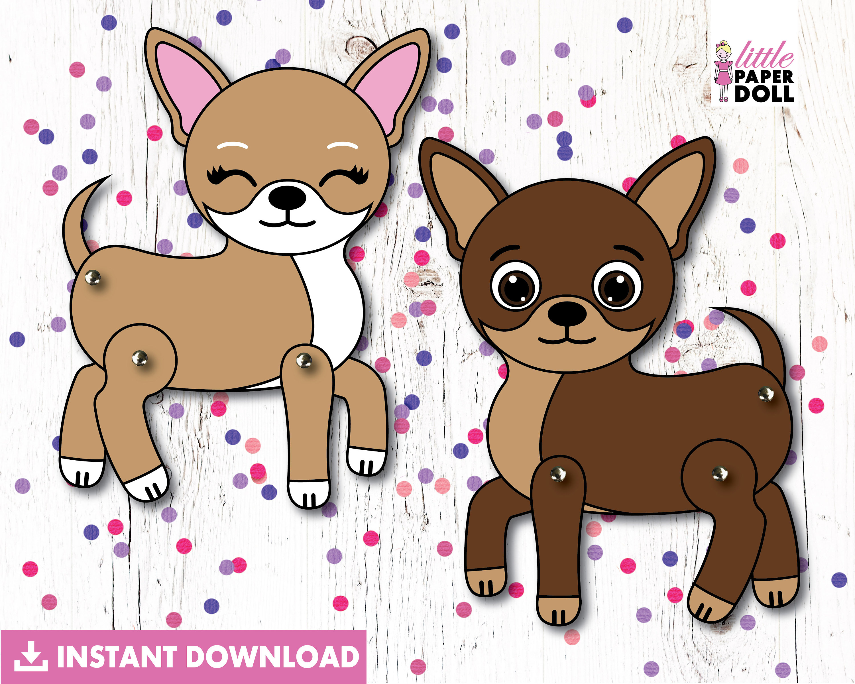Dog Paper Doll INSTANT DOWNLOAD, Printable Puppy Dog Coloring Page, Dog ...