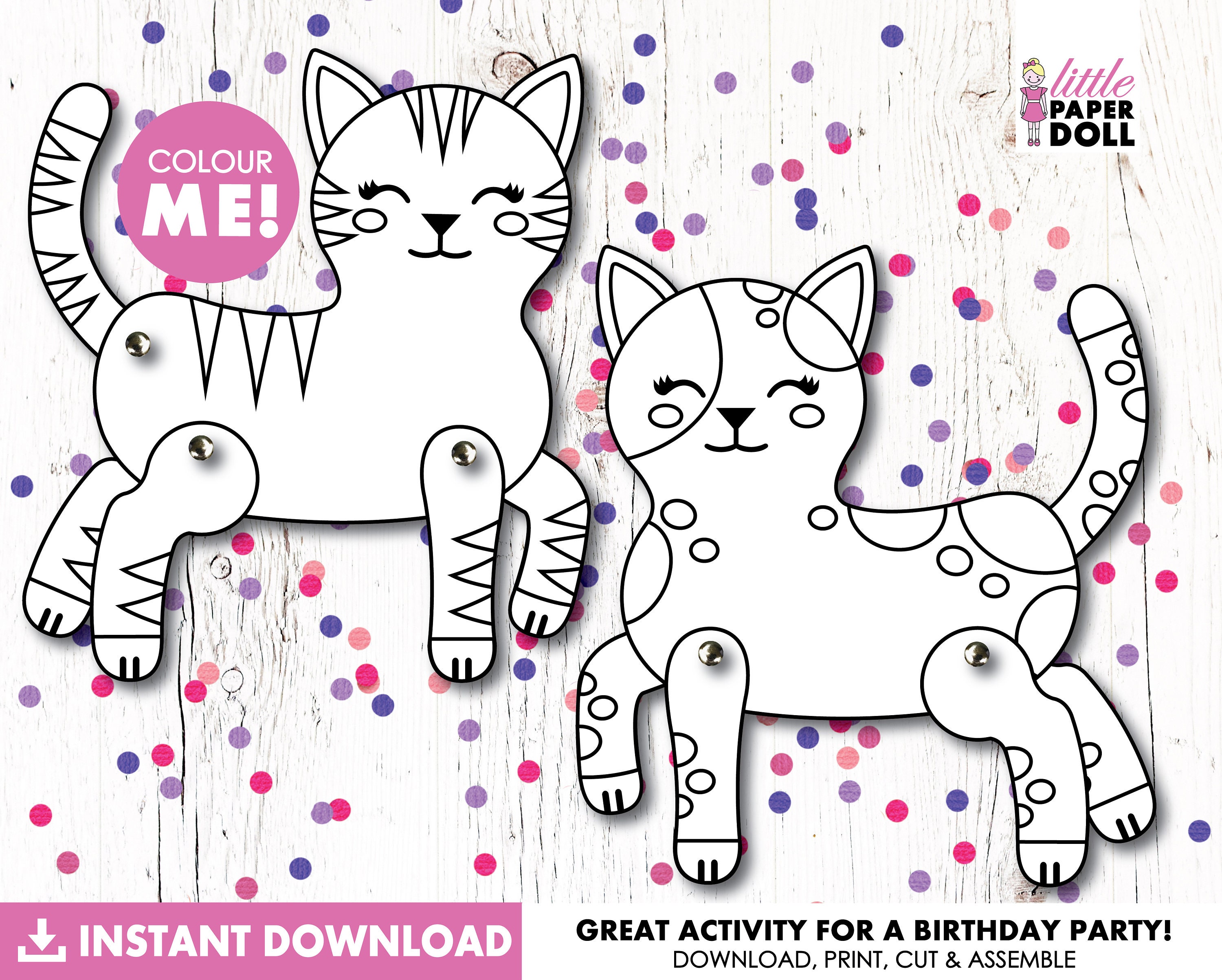 Cat Paper Doll INSTANT DOWNLOAD, Printable Kitty Cat Coloring Page, Cat ...