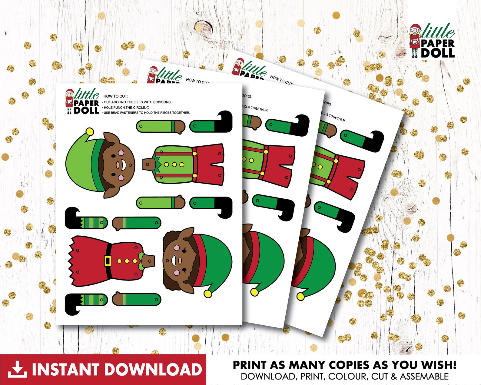 Elf Paper Dolls INSTANT DOWNLOAD, Elf Paper Puppets, Elf Christmas ...