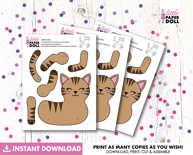 Cat Paper Doll INSTANT DOWNLOAD, Printable Kitty Cat Coloring Page, Cat ...