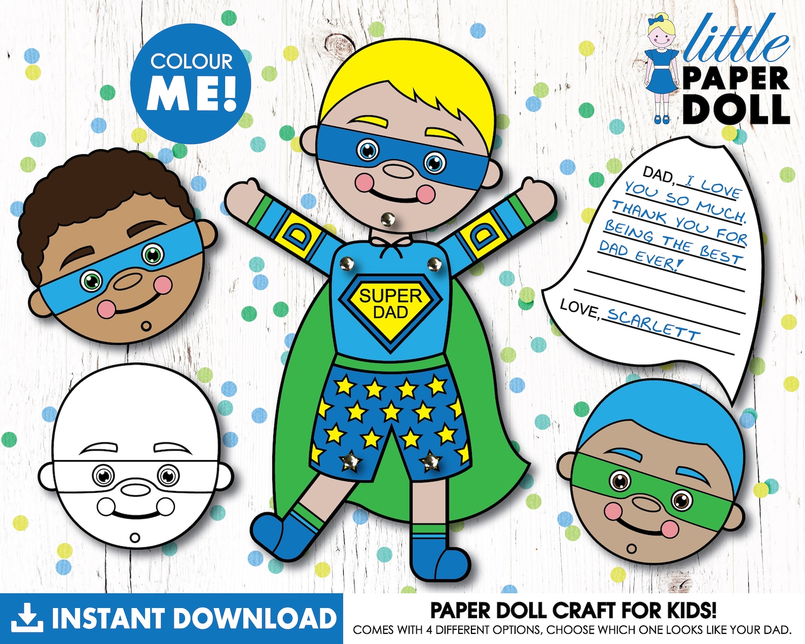 Super Dad Paper Puppets INSTANT DOWNLOAD Printable, Marionette Paper ...