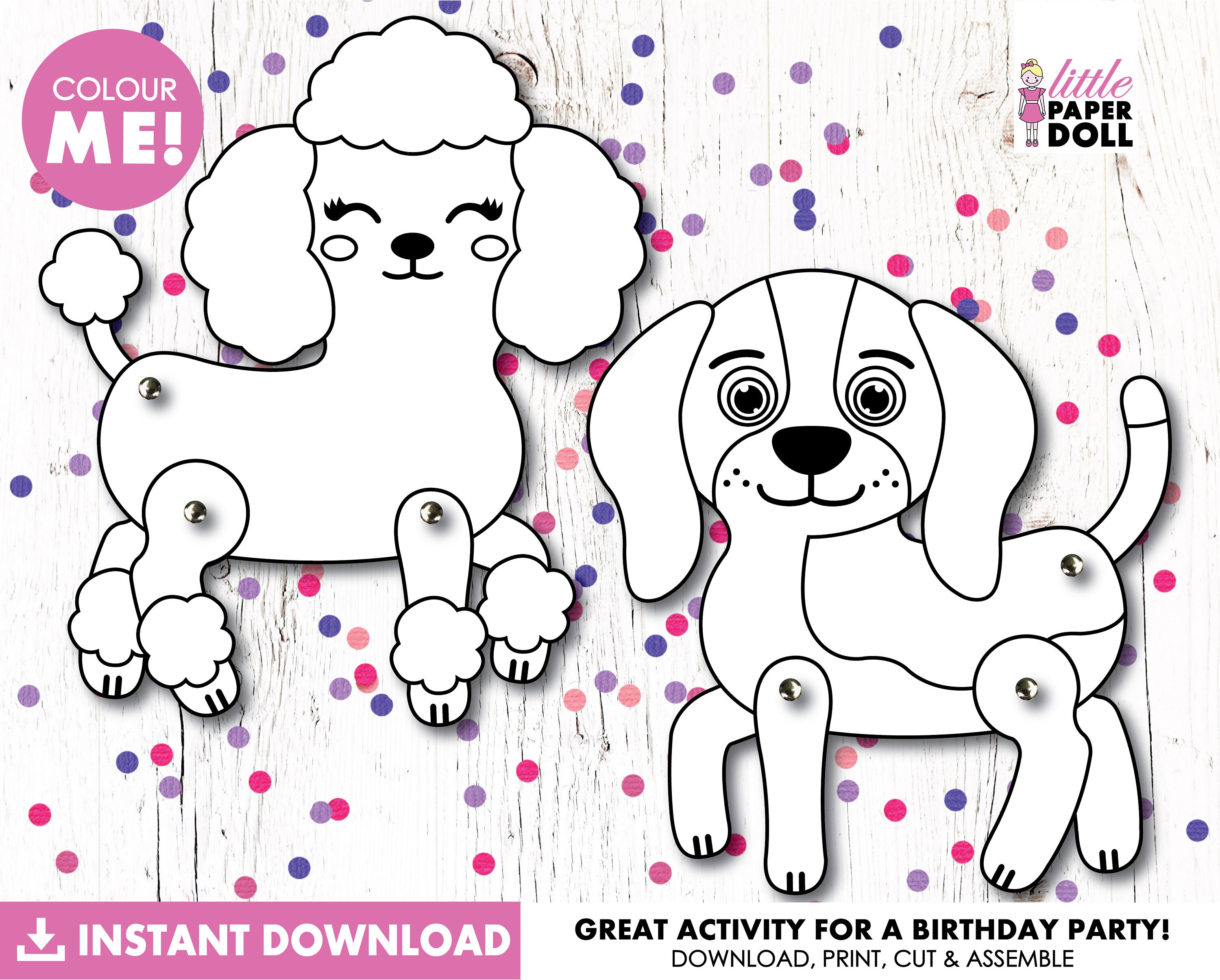Dog Paper Doll INSTANT DOWNLOAD, Printable Puppy Dog Coloring Page, Dog ...