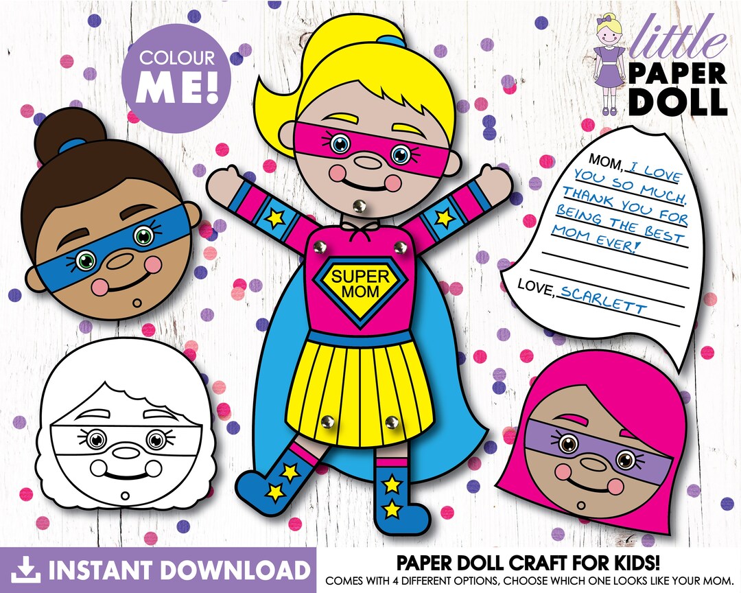 Super Mom Paper Puppets INSTANT DOWNLOAD Printable, Marionette Paper ...