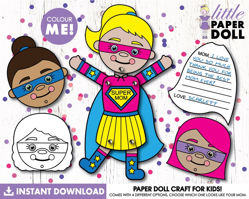 Super Mom Paper Puppets INSTANT DOWNLOAD Printable, Marionette Paper ...