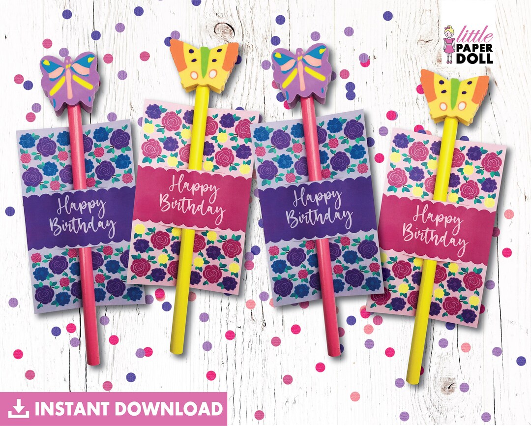 Happy Birthday INSTANT DOWNLOAD Pencil Sleeve Favor, Pink Floral ...