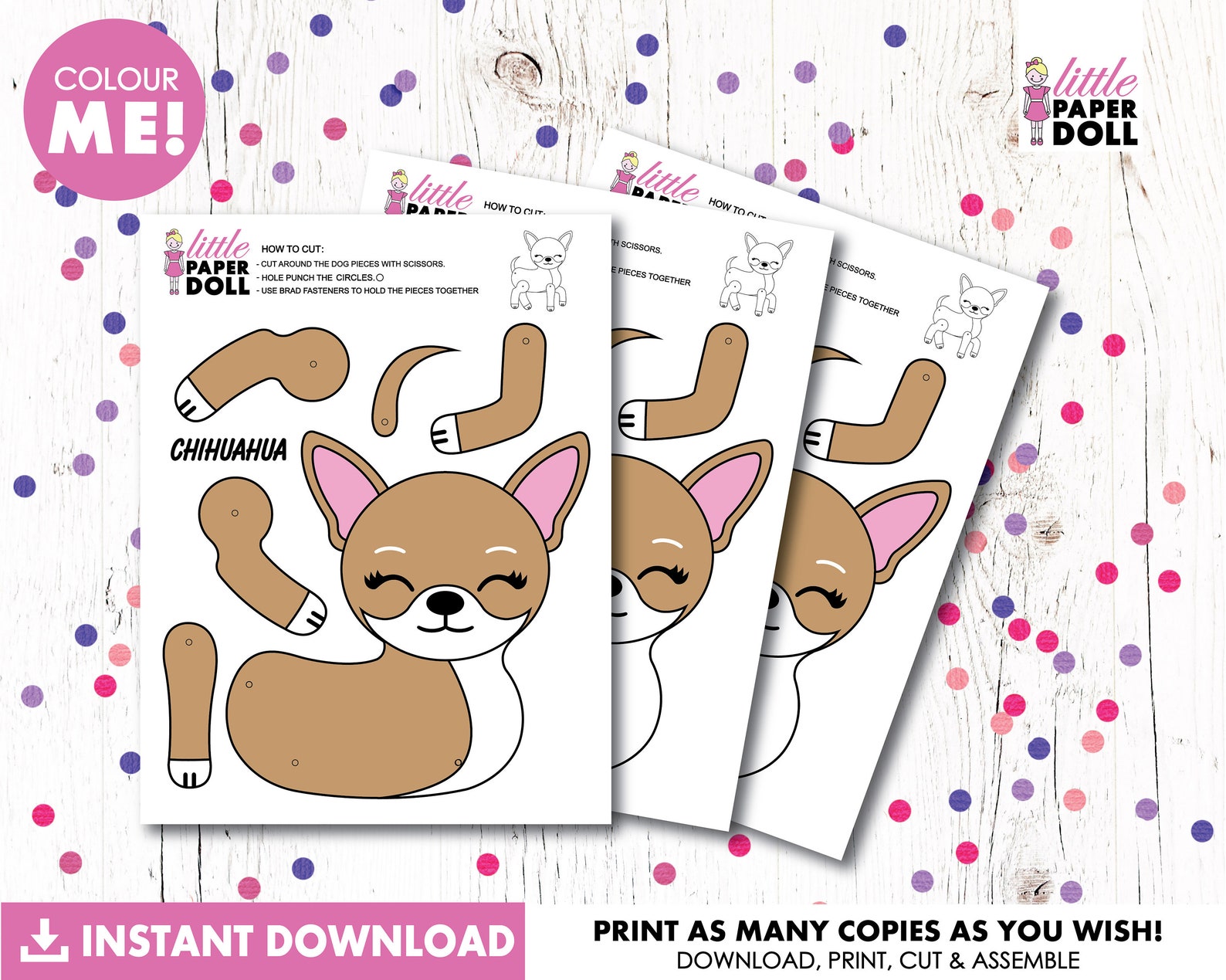 Dog Paper Doll INSTANT DOWNLOAD, Printable Puppy Dog Coloring Page, Dog ...