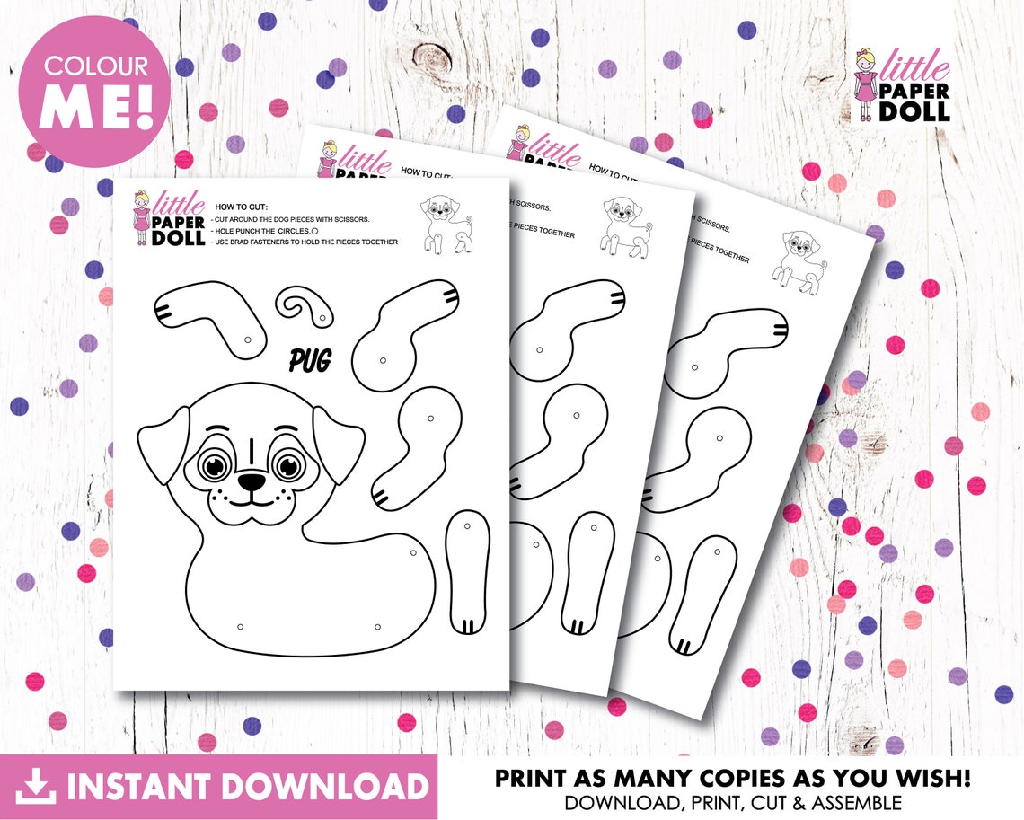Dog Paper Doll INSTANT DOWNLOAD, Printable Puppy Dog Coloring Page, Dog ...