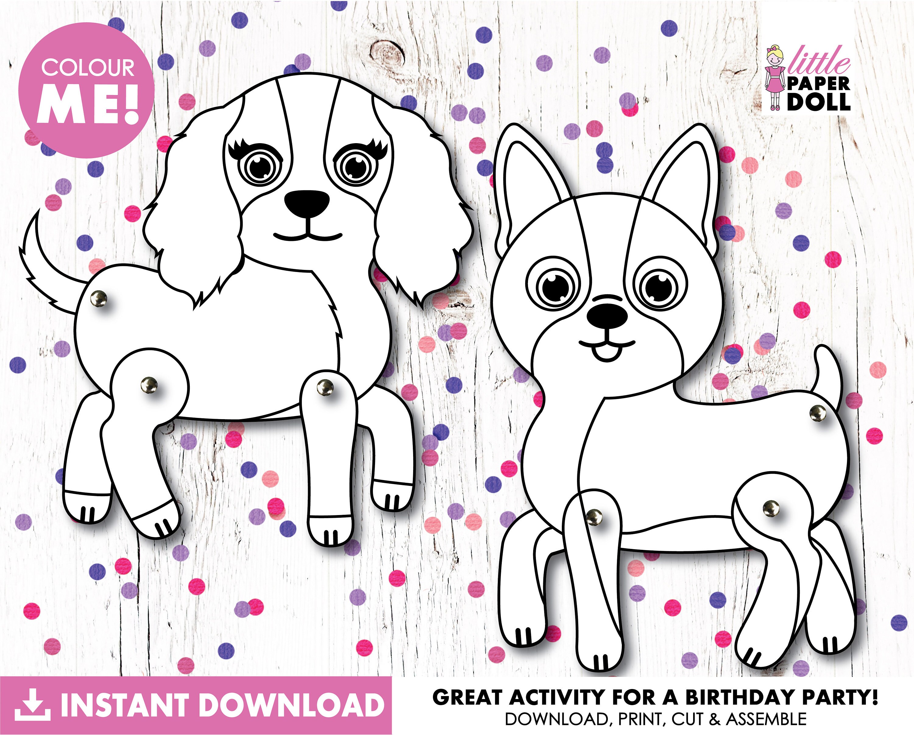 Dog Paper Doll INSTANT DOWNLOAD, Printable Puppy Dog Coloring Page, Dog ...