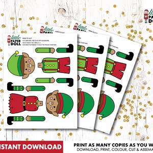 Elf Paper Dolls INSTANT DOWNLOAD, Elf Paper Puppets, Elf Christmas ...
