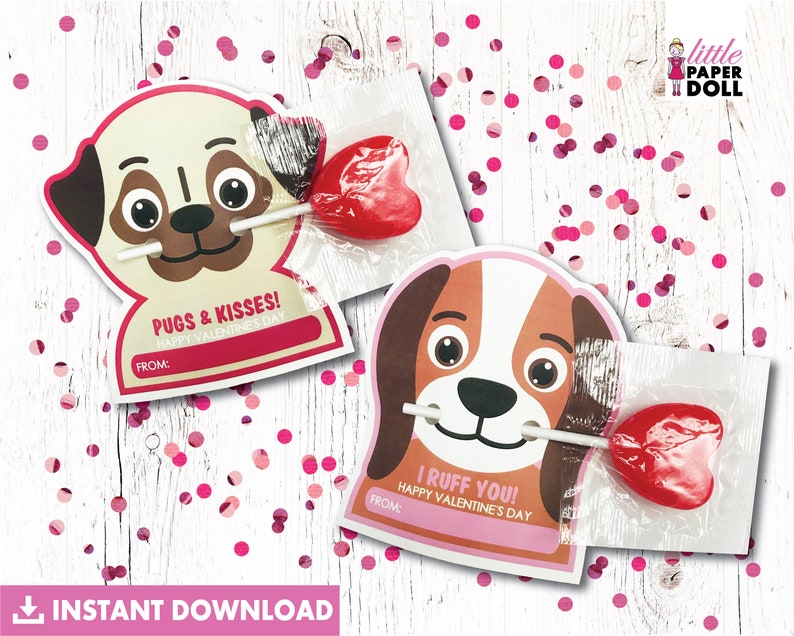 Pugs & Kisses! I Ruff You! Valentine's Day INSTANT DOWNLOAD Printable ...