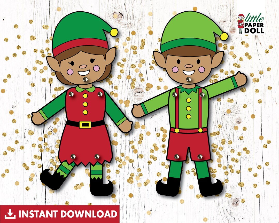 Elf Paper Dolls INSTANT DOWNLOAD, Elf Paper Puppets, Elf Christmas ...