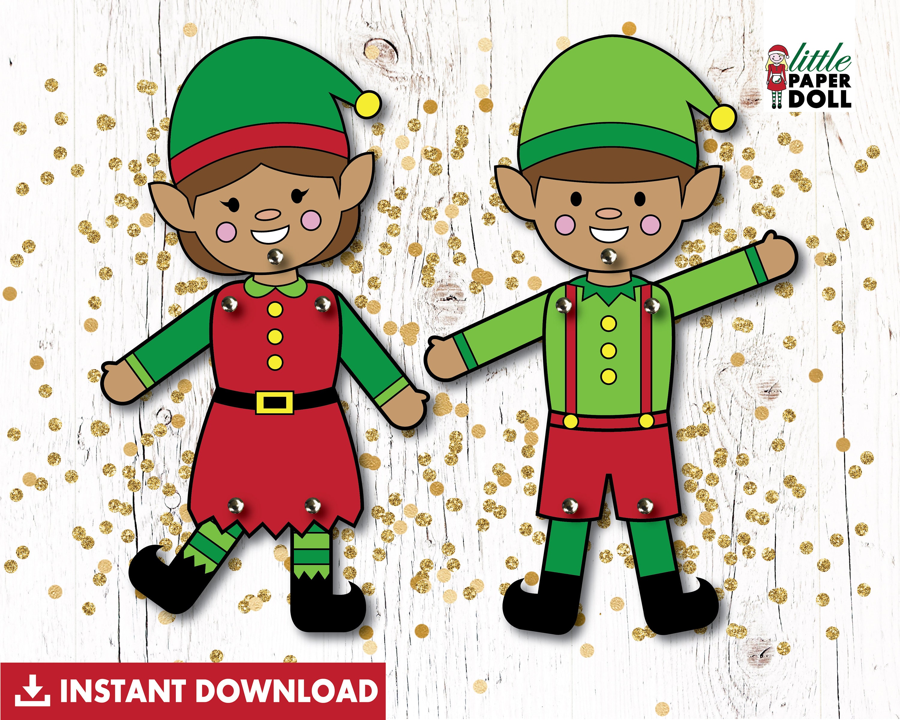 Elf Paper Dolls INSTANT DOWNLOAD, Elf Paper Puppets, Elf Christmas ...