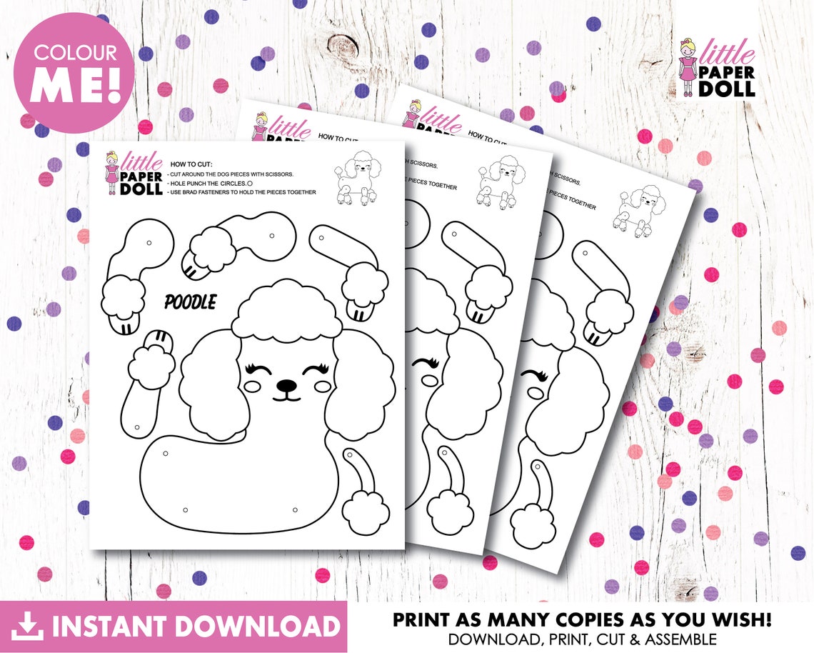 Dog Paper Doll INSTANT DOWNLOAD, Printable Puppy Dog Coloring Page, Dog ...