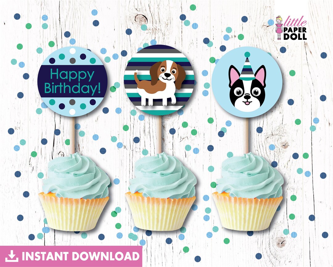 Dog Birthday Party Cupcake Printable Toppers, Puppy Party Instant ...