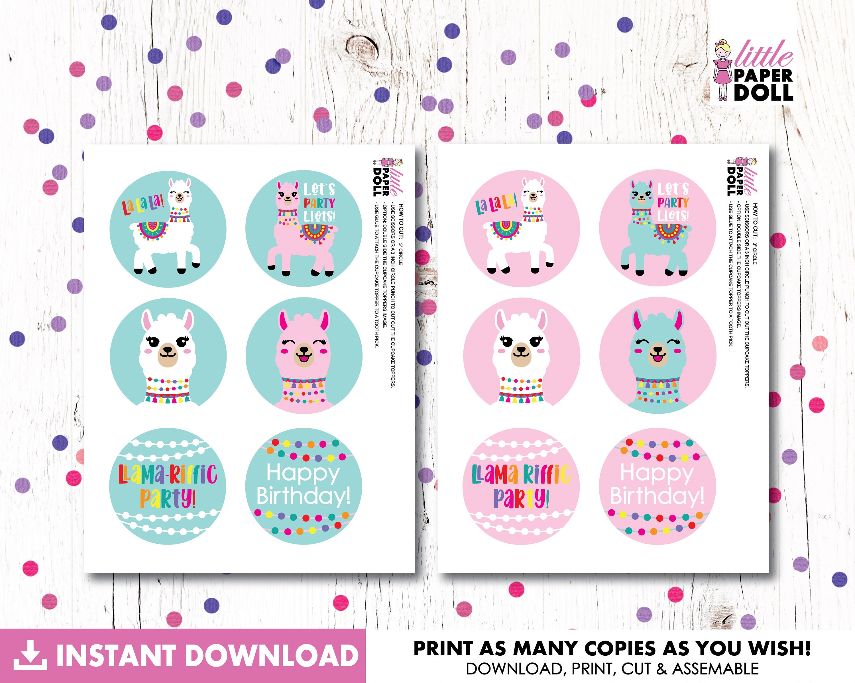 Llama Birthday Party Cupcake Printable Toppers, Llama-riffic Party ...