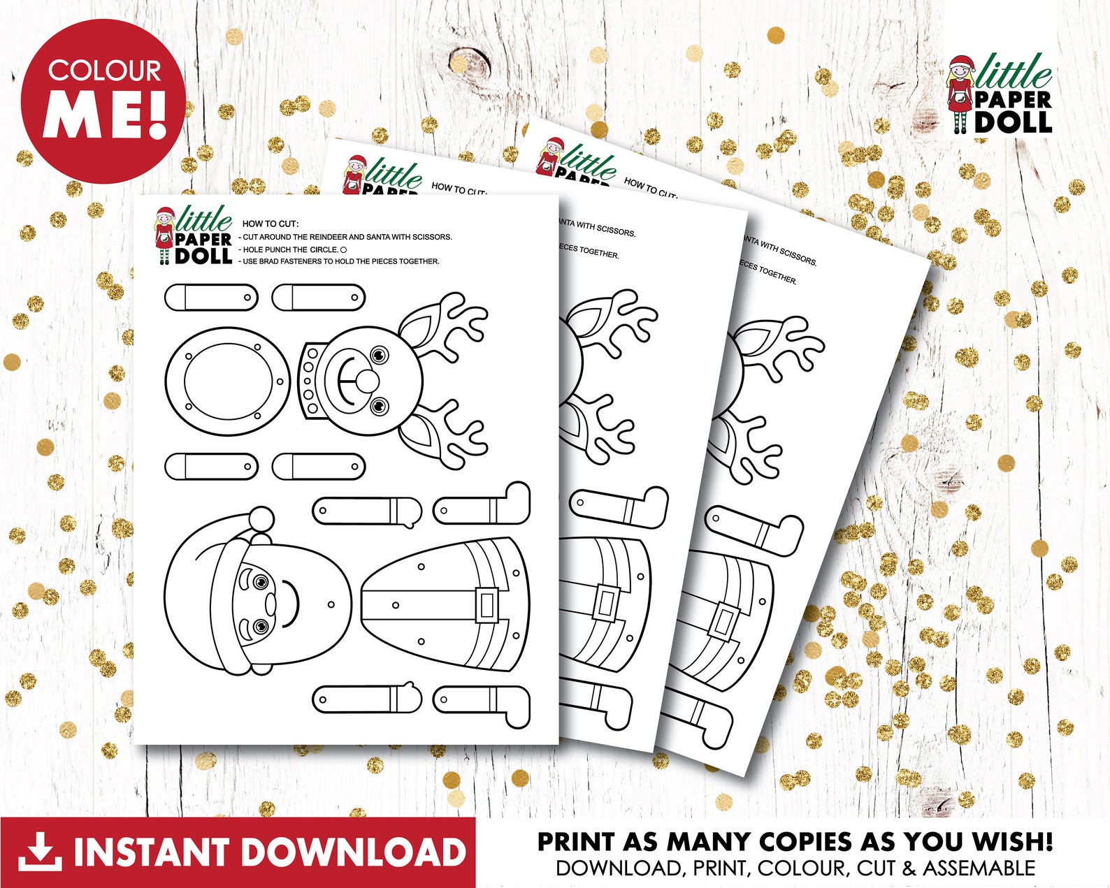 Christmas Paper Dolls INSTANT DOWNLOAD Printable Kids DIY Craft, Santa ...