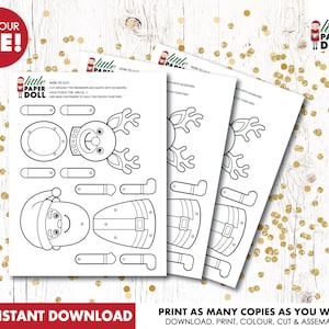 Christmas Paper Dolls INSTANT DOWNLOAD Printable Kids DIY Craft, Santa ...