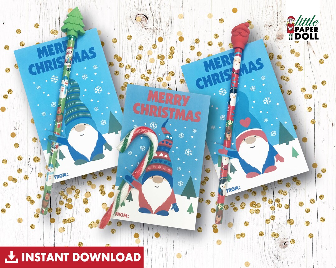 Merry Christmas Gnome Instant Download Printable Christmas Card, Gnome ...