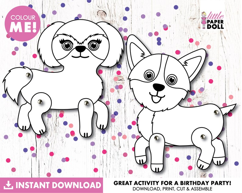 Dog Paper Doll INSTANT DOWNLOAD, Printable Puppy Dog Coloring Page, Dog ...