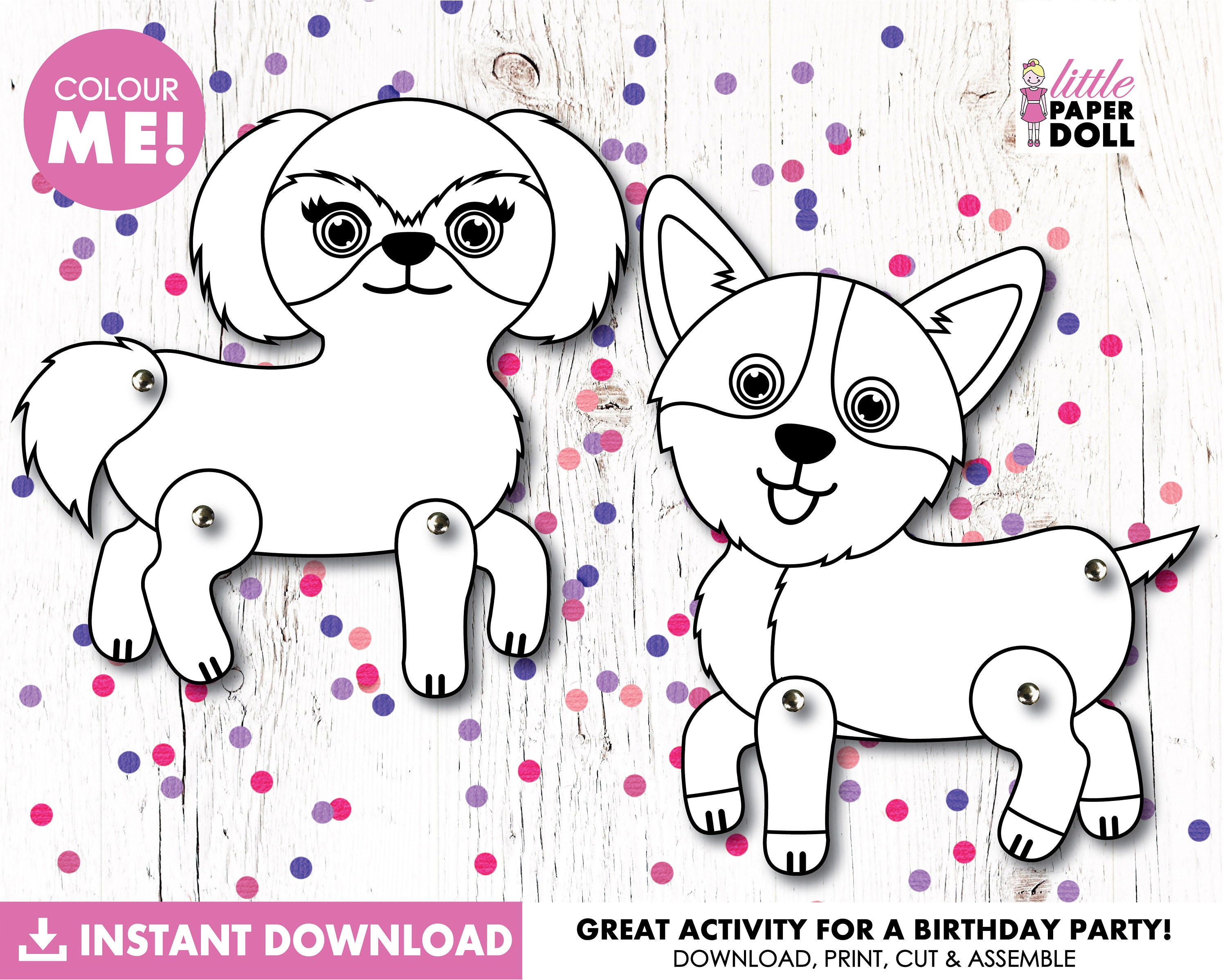 Dog Paper Doll INSTANT DOWNLOAD, Printable Puppy Dog Coloring Page, Dog ...