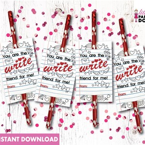 You Are the WRITE Friend for Me! INSTANT DOWNLOAD Printable Valentines ...