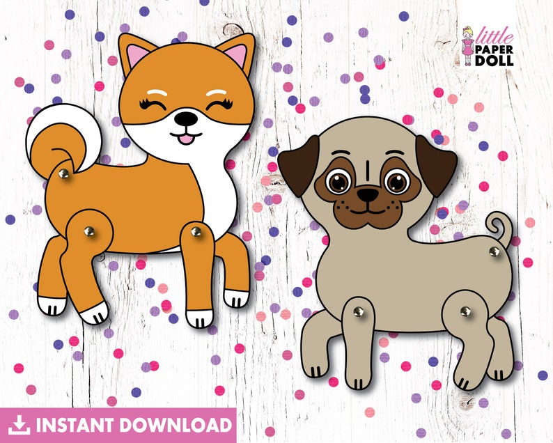 Dog Paper Doll INSTANT DOWNLOAD, Printable Puppy Dog Coloring Page, Dog ...
