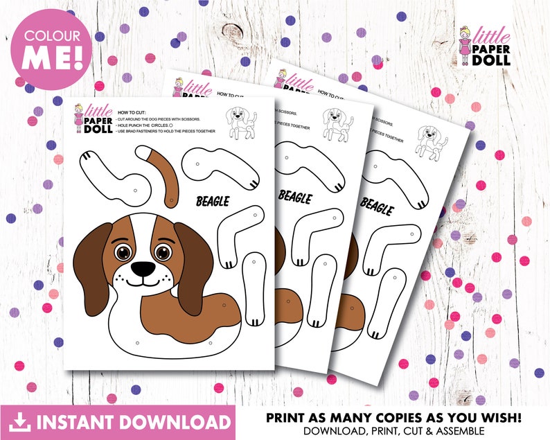 Dog Paper Doll INSTANT DOWNLOAD, Printable Puppy Dog Coloring Page, Dog ...
