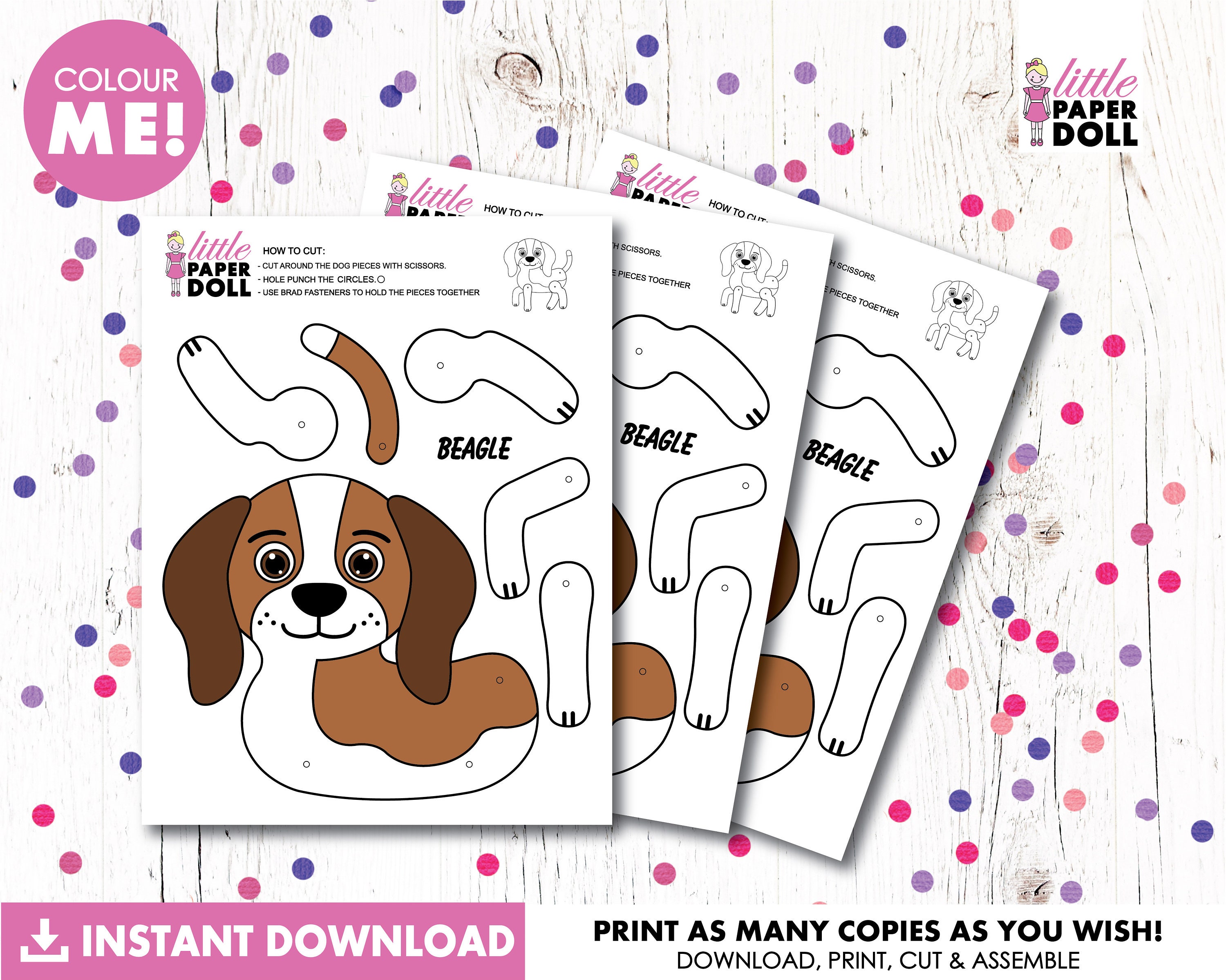 Dog Paper Doll INSTANT DOWNLOAD, Printable Puppy Dog Coloring Page, Dog ...