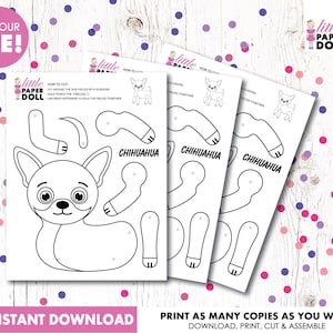 Dog Paper Doll INSTANT DOWNLOAD, Printable Puppy Dog Coloring Page, Dog ...