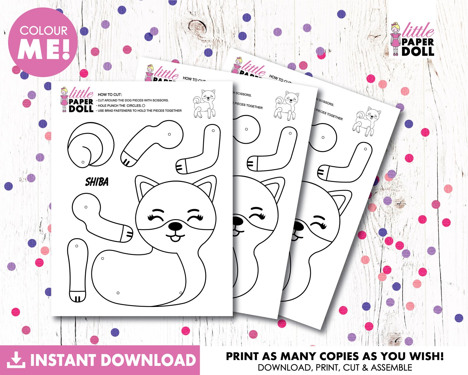 Dog Paper Doll INSTANT DOWNLOAD, Printable Puppy Dog Coloring Page, Dog ...