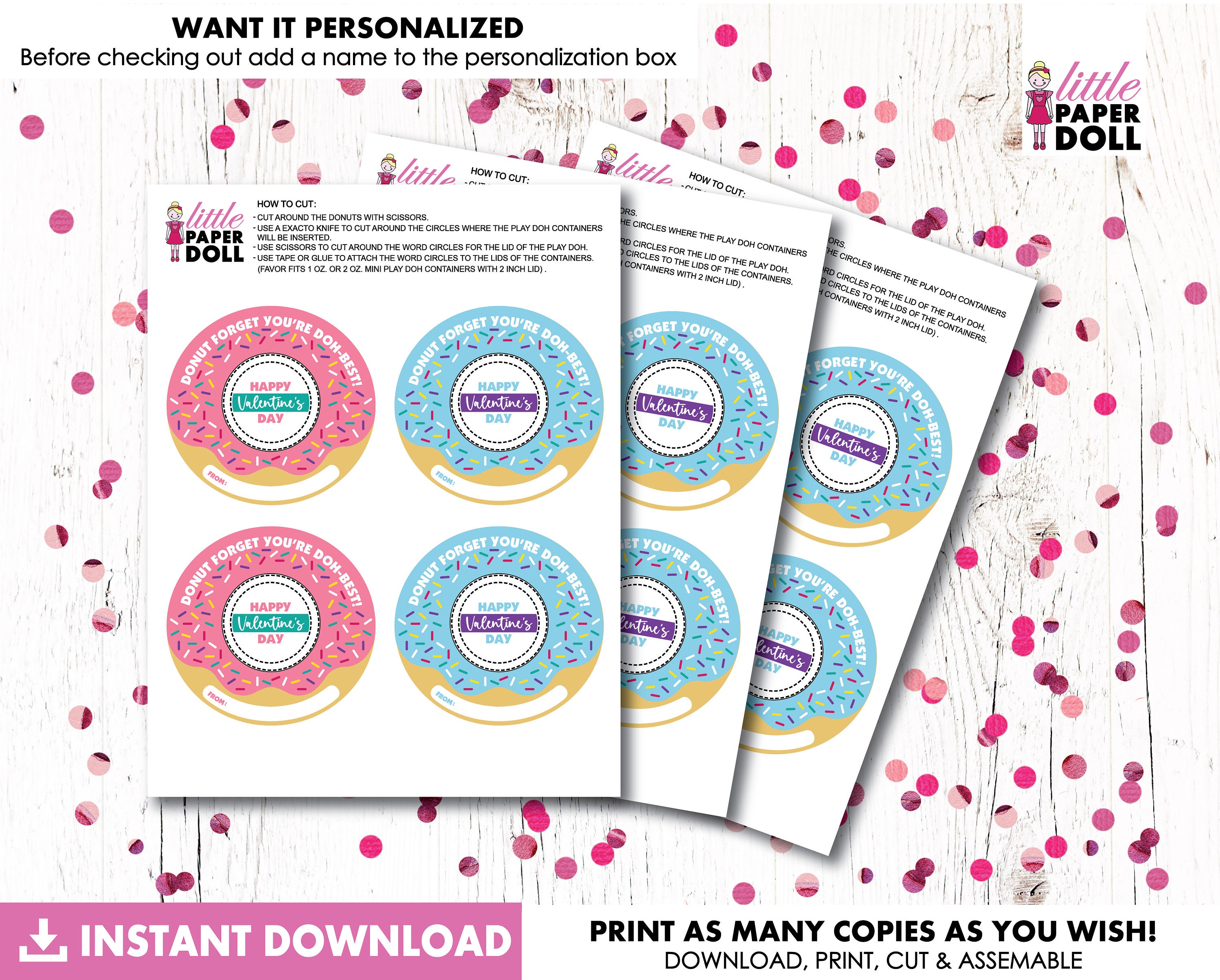 Donut Forget You're Doh-best! INSTANT DOWNLOAD Happy Valentine's Day ...