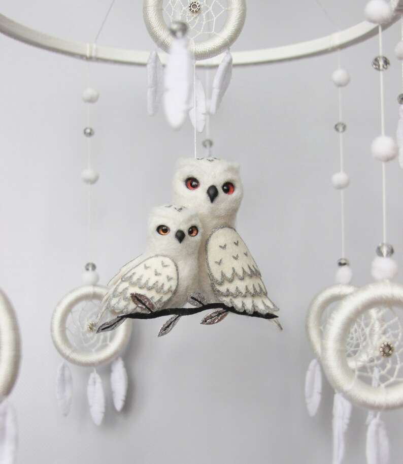 Baby Mobile White With Owls and Dream Catchers - Mobile Nursery ...