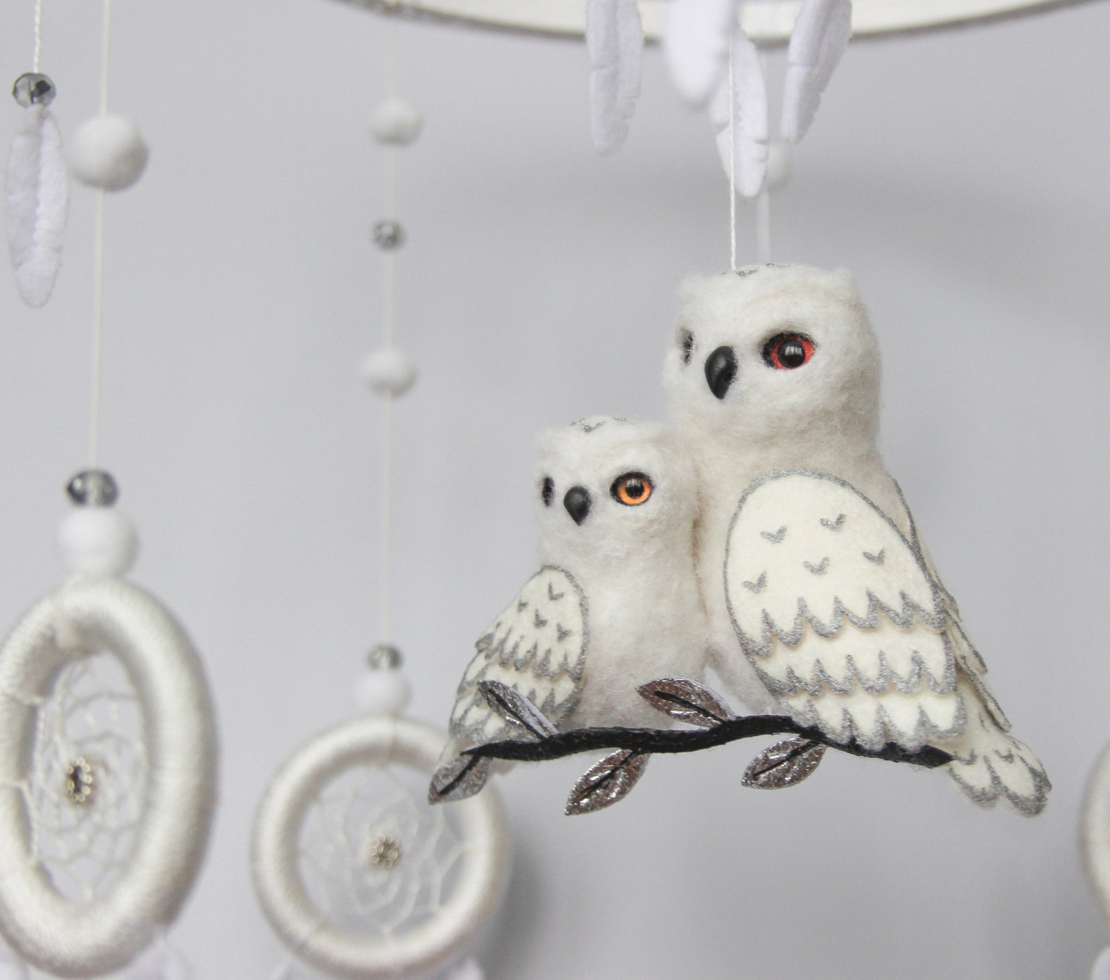 Baby Mobile White With Owls and Dream Catchers - Mobile Nursery ...