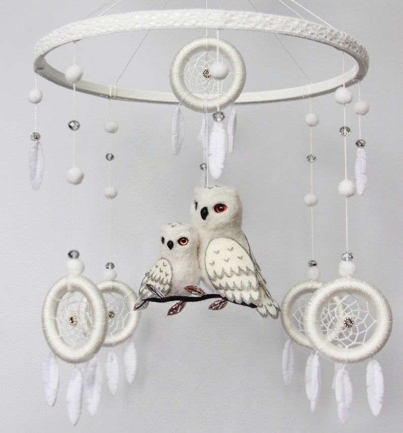 Baby Mobile White With Owls and Dream Catchers - Mobile Nursery ...