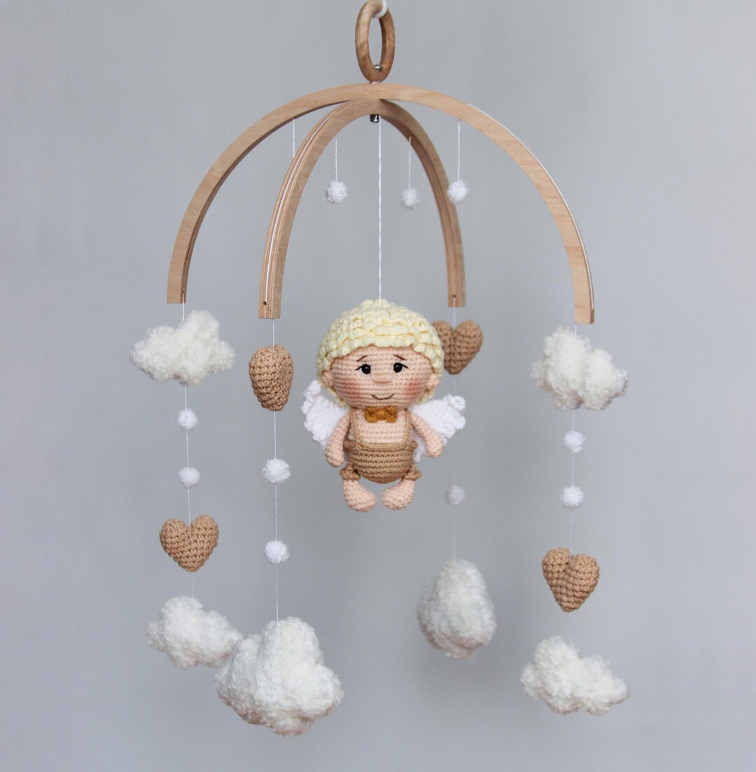 Baby Mobile With Crochet Angel - Unisex Mobile Baby With Clouds and ...