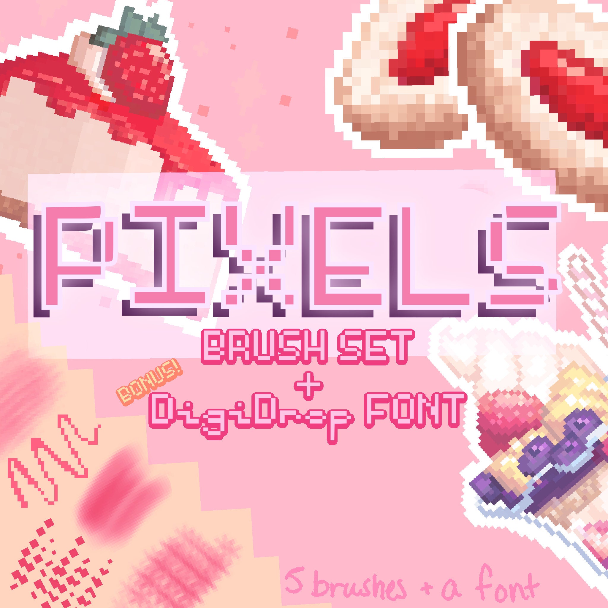 Pixel Art Procreate Brush Set And Digidrop Font 8 bit Video Game Brush