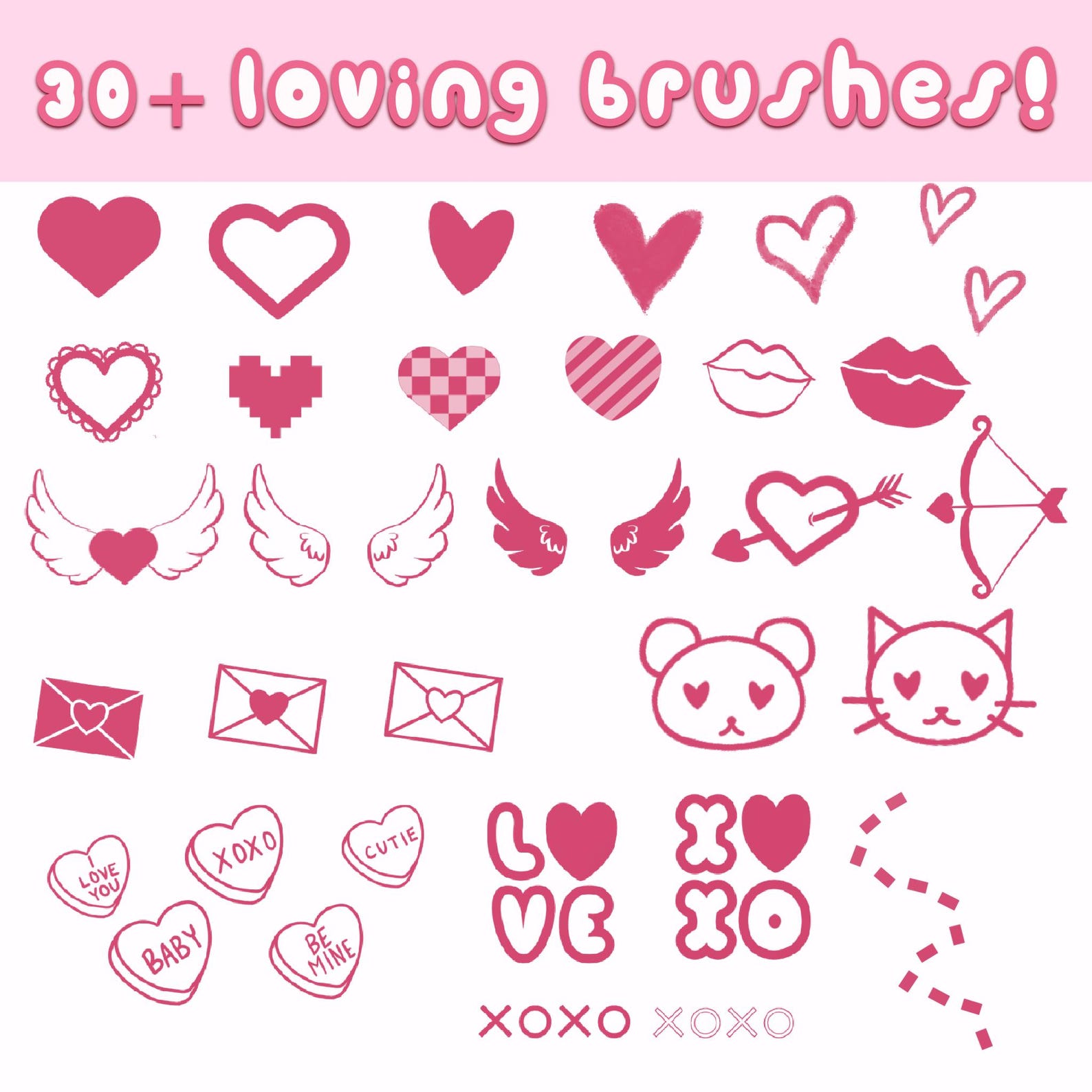 Hearts Brush Set | Procreate Love Brush Set | Candy Hearts | Cupids Bow ...