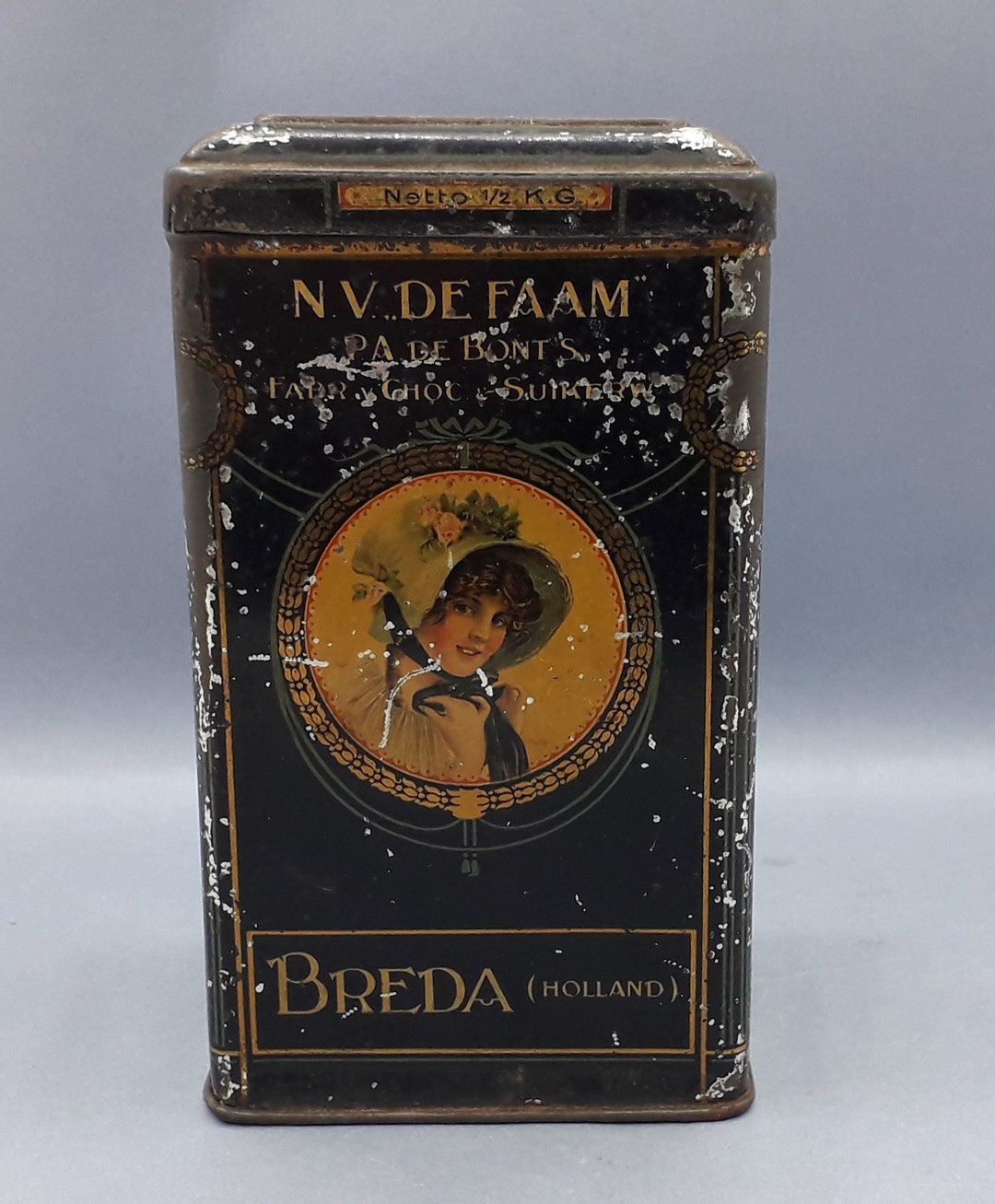 Old Advertising Box, Lithographed Sheet Metal, Chocolate Cocoa n.v. De ...