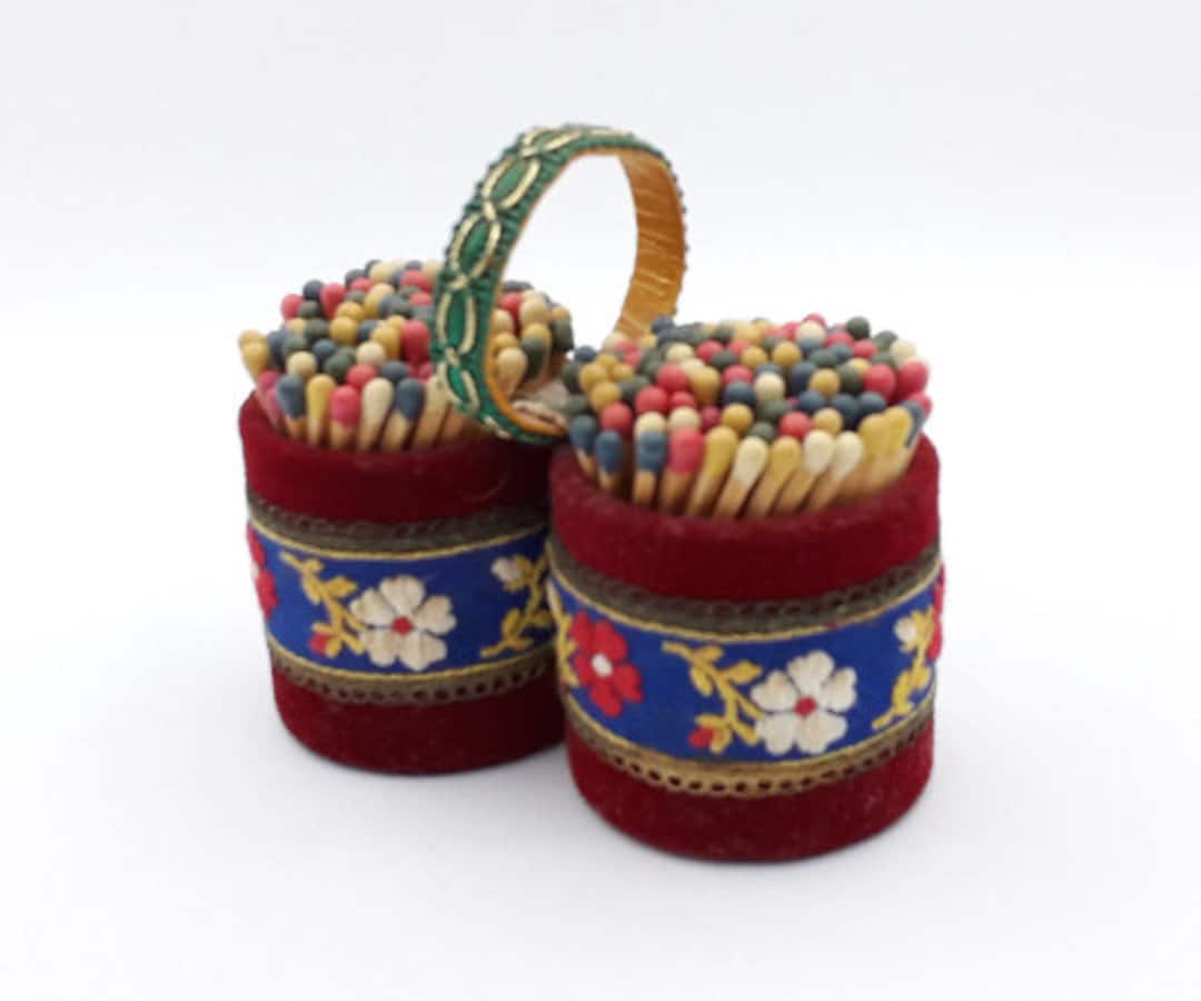 Old Match Holder, Pyrogen, Basket Shape, Polychrome Fabric, Old ...