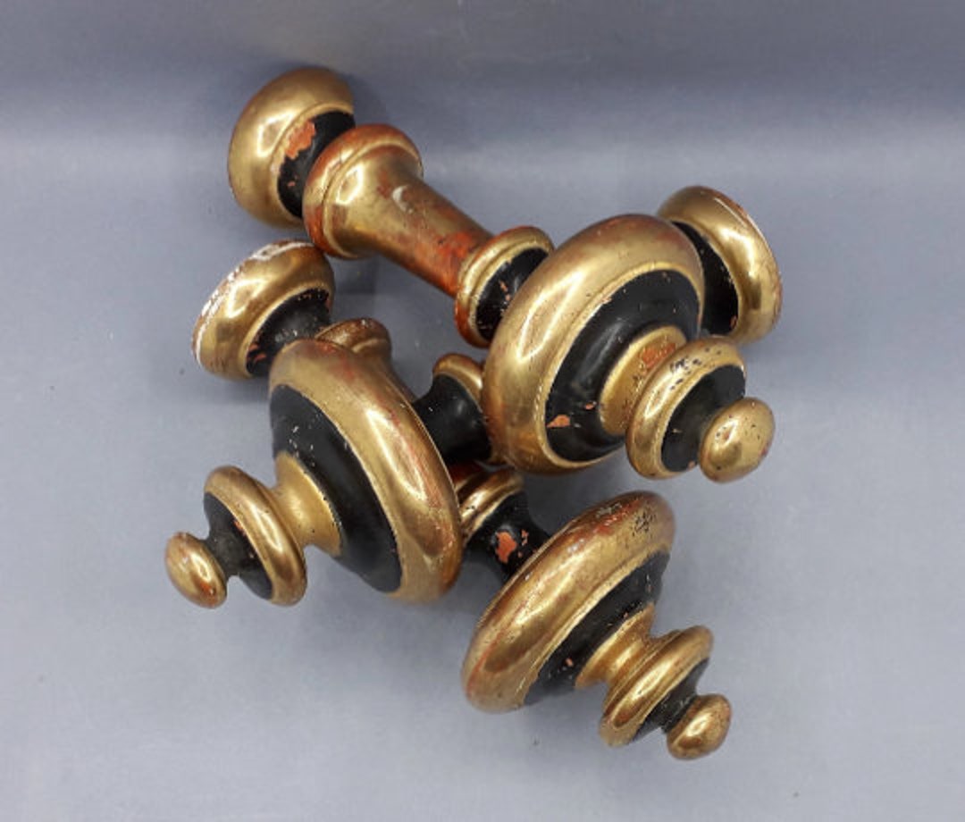 Antique Gilt and Blackened Wooden Finials, Curtain Rod Finial ...