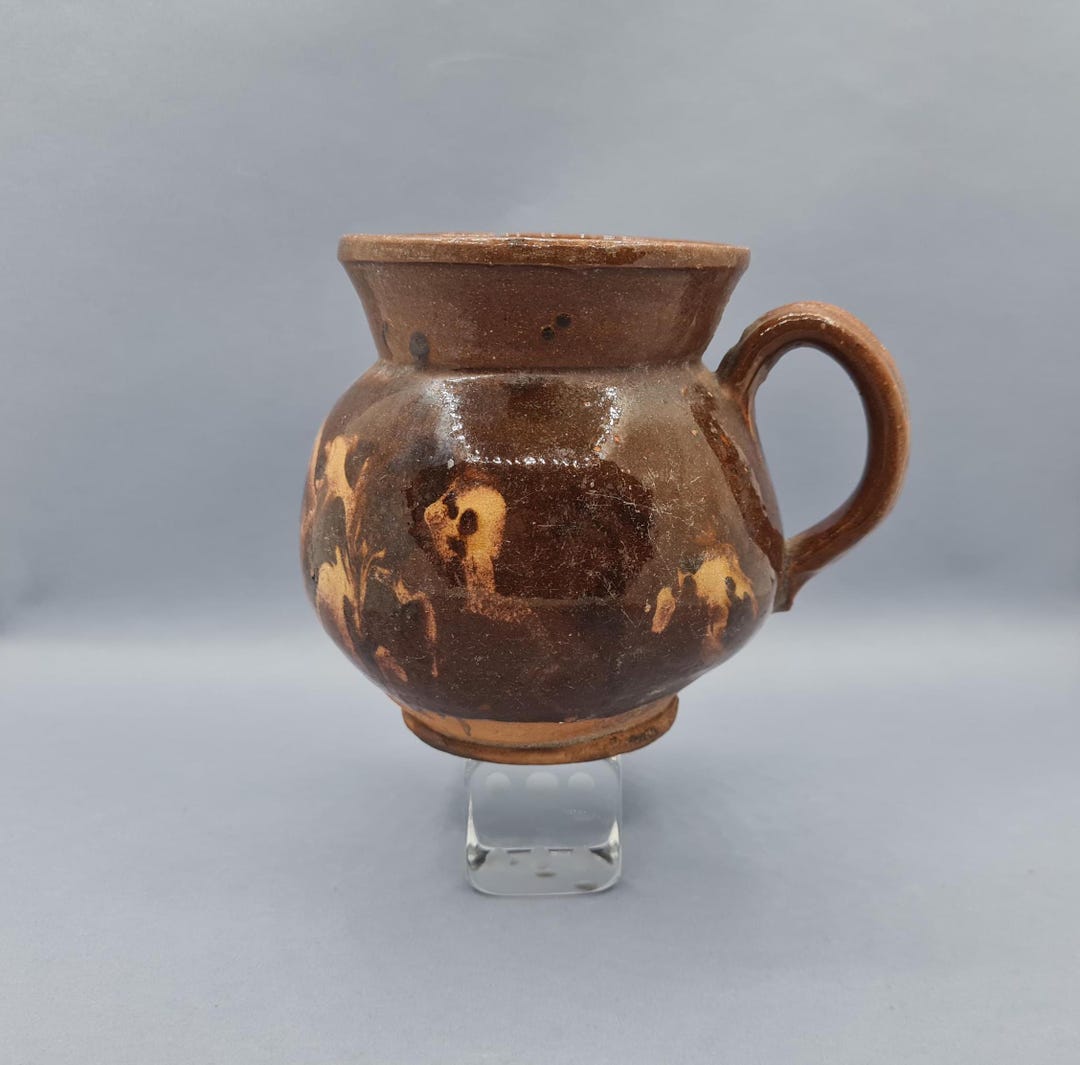 Rare and Old Small Cream Pot or Milk Jug, in Glazed Mixed Terracotta ...