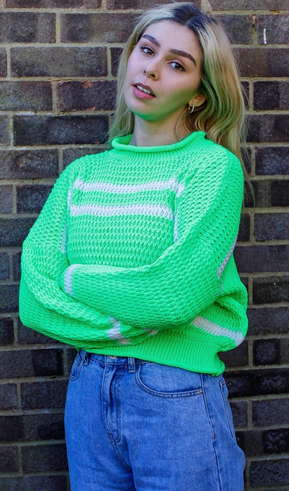 Alice Neon Green Striped Acrylic Vegan Jumper | Etsy