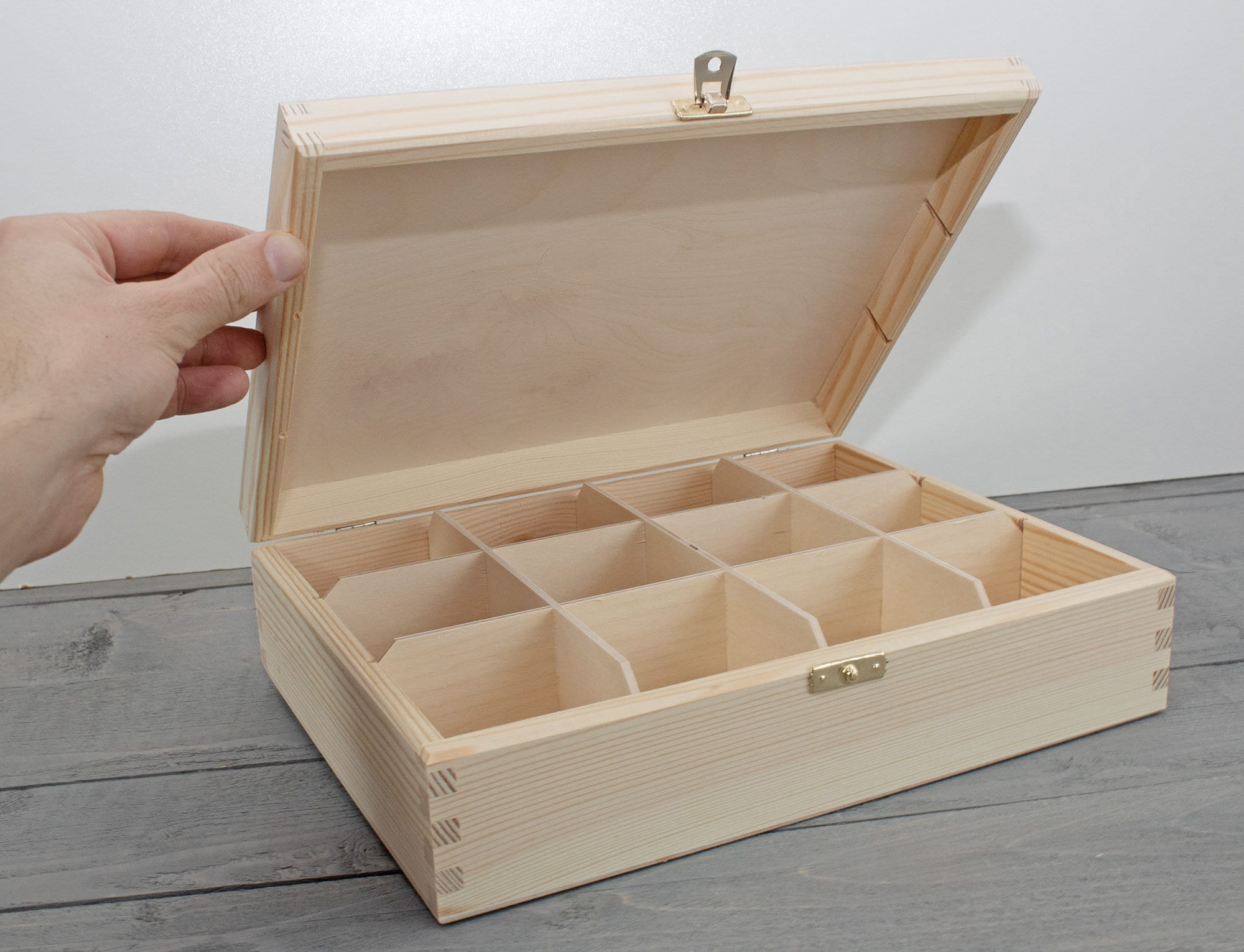 12 Compartments Tea Box With A Latch Unfinished Wooden Tea - Etsy