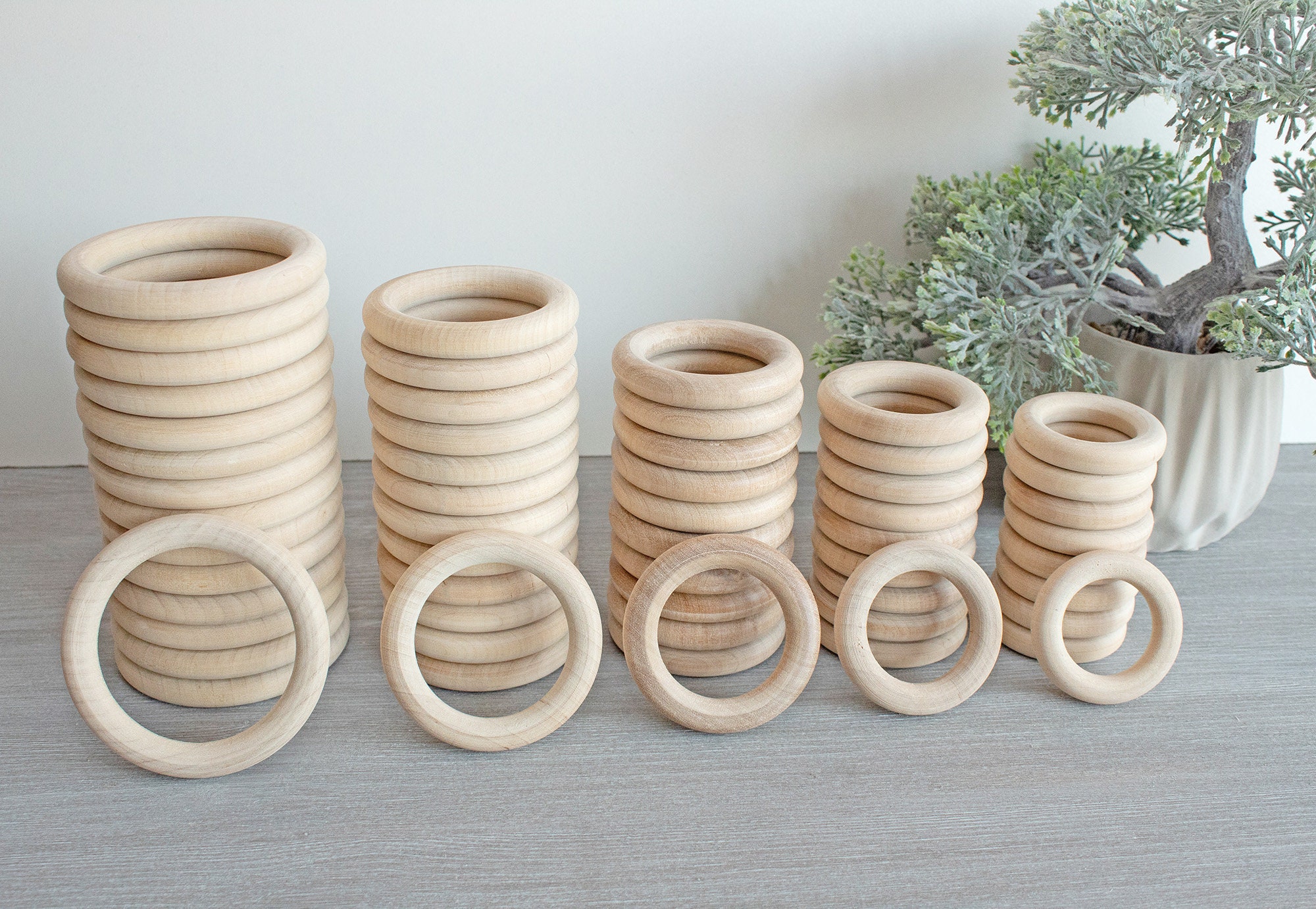 Untreated Solid Wooden Macrame Rings, Natural Unfinished Wood Ring ...