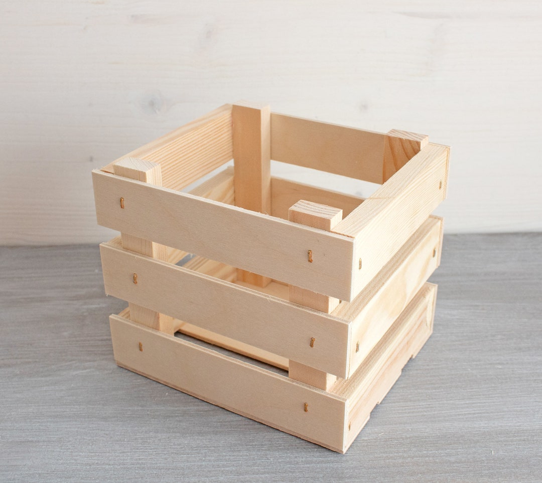 Small Wooden Box, Unfinished Wooden Slat Box, Storage Box, Create Crate ...
