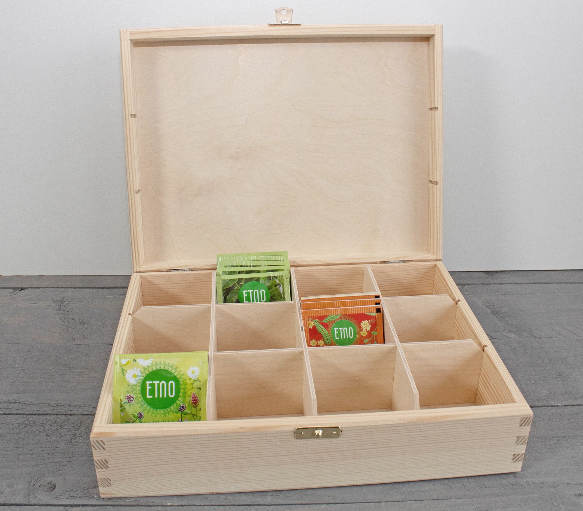 12 Compartments Tea Box With A Latch Unfinished Wooden Tea - Etsy
